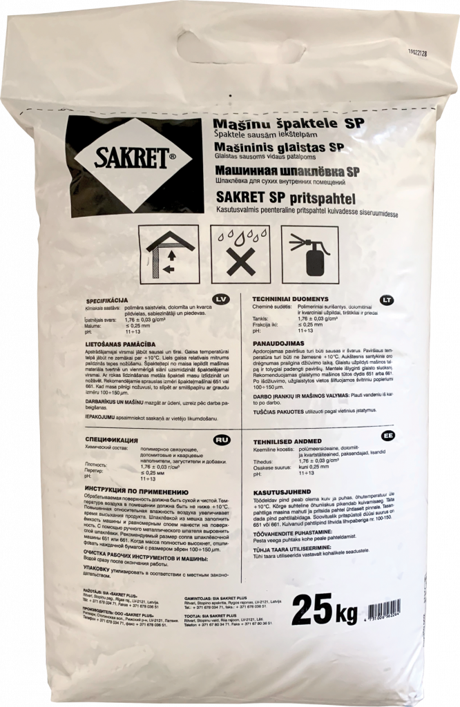 SP / Machine filler mastic for dry interior premises - SAKRET Latvija